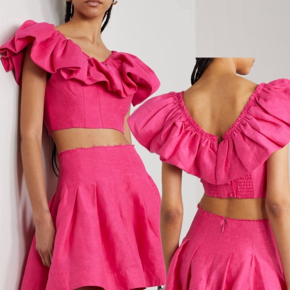 Aje | Tops | Aje Bubble Flounce Cropped Ruffle Linenblend Top Aje Au 4 ...